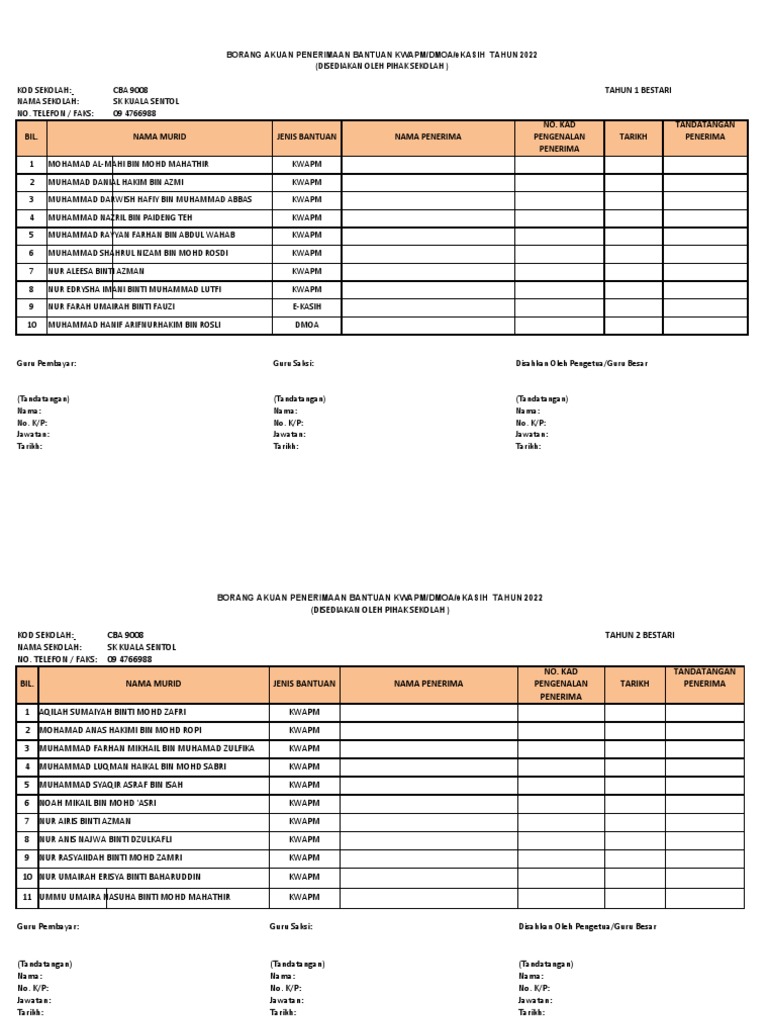 Borang Akuan Penerimaan Bantuan Kwapm Tahun 2022 | PDF