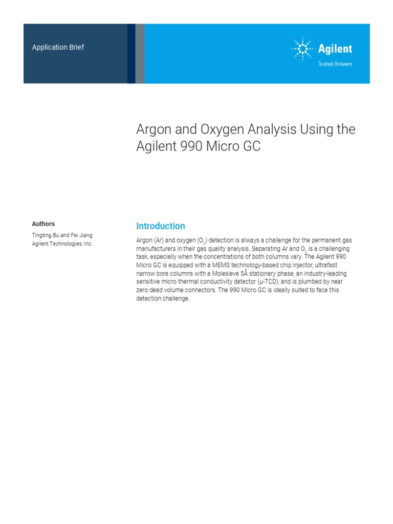 Application Argon and Oxygen Analysis Using The Agilent 990 MIcro GC ...