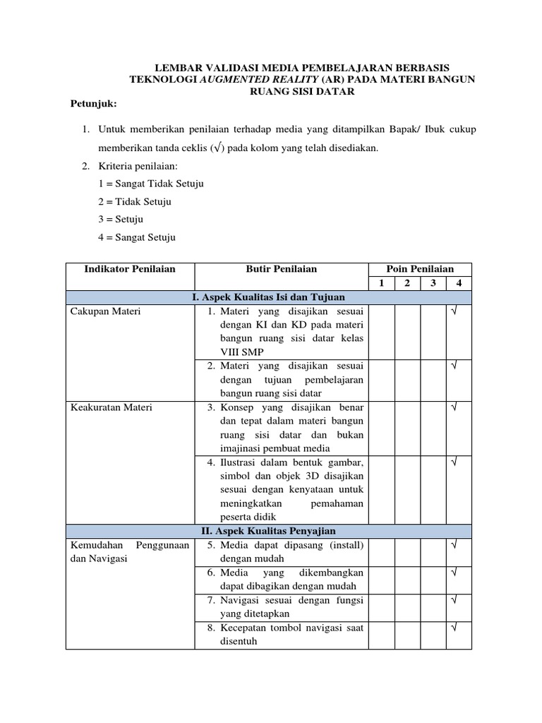 LEMBAR VALIDASI MEDIA PEMBELAJARAN - Ok | PDF