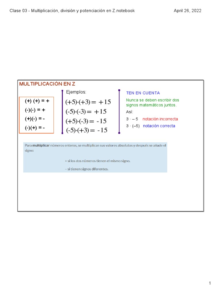 Clase 03 - Multiplicación, División y Potenciación en Z | PDF | Exponenciación | Multiplicación