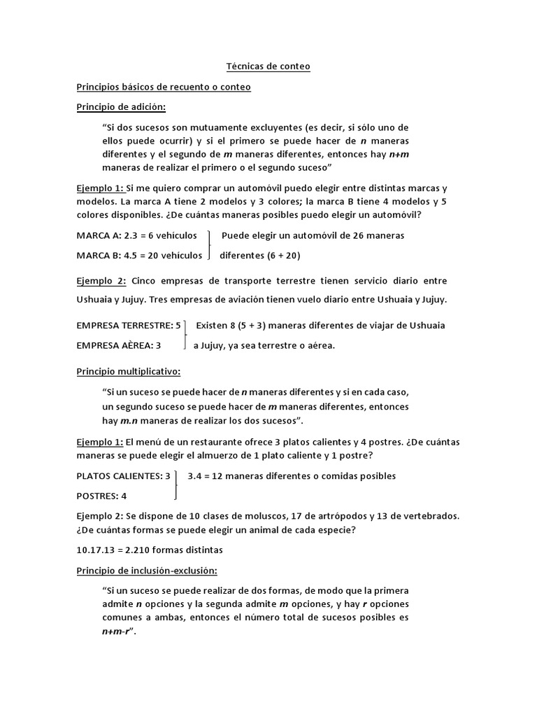 Técnicas de Conteo en Matemáticas | PDF | Artes del Lenguaje y ...