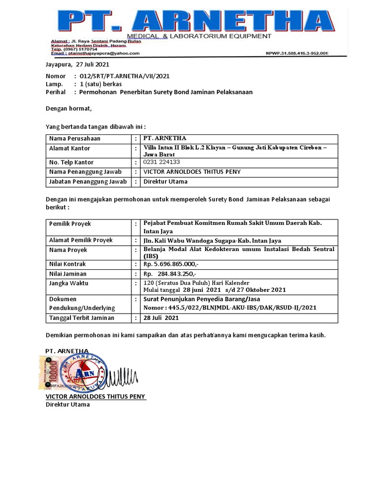 SURAT PERMOHONAN PT. EKA MAKMUR BERSAMA Jampel | PDF