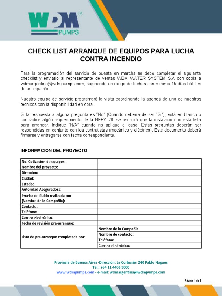Checklist de Arranque de Equipos de Incendio | PDF | Motor de ...