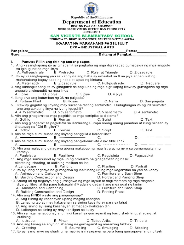 Fourth Periodical Test in Epp | PDF