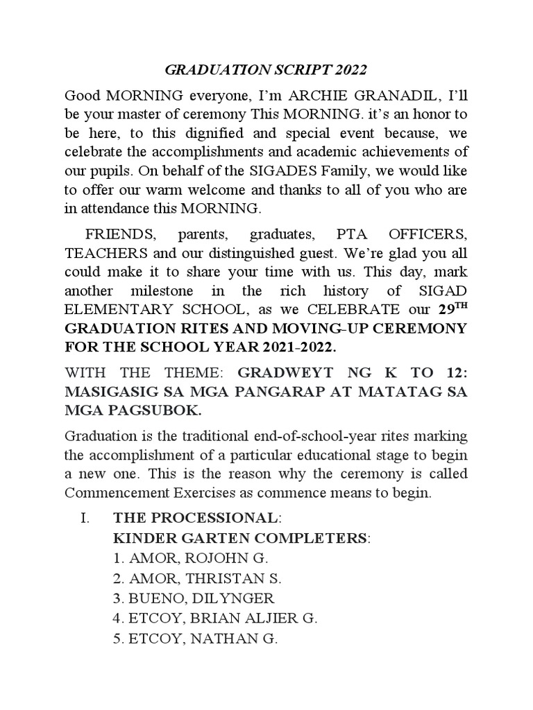 Graduation Script 2022 | PDF