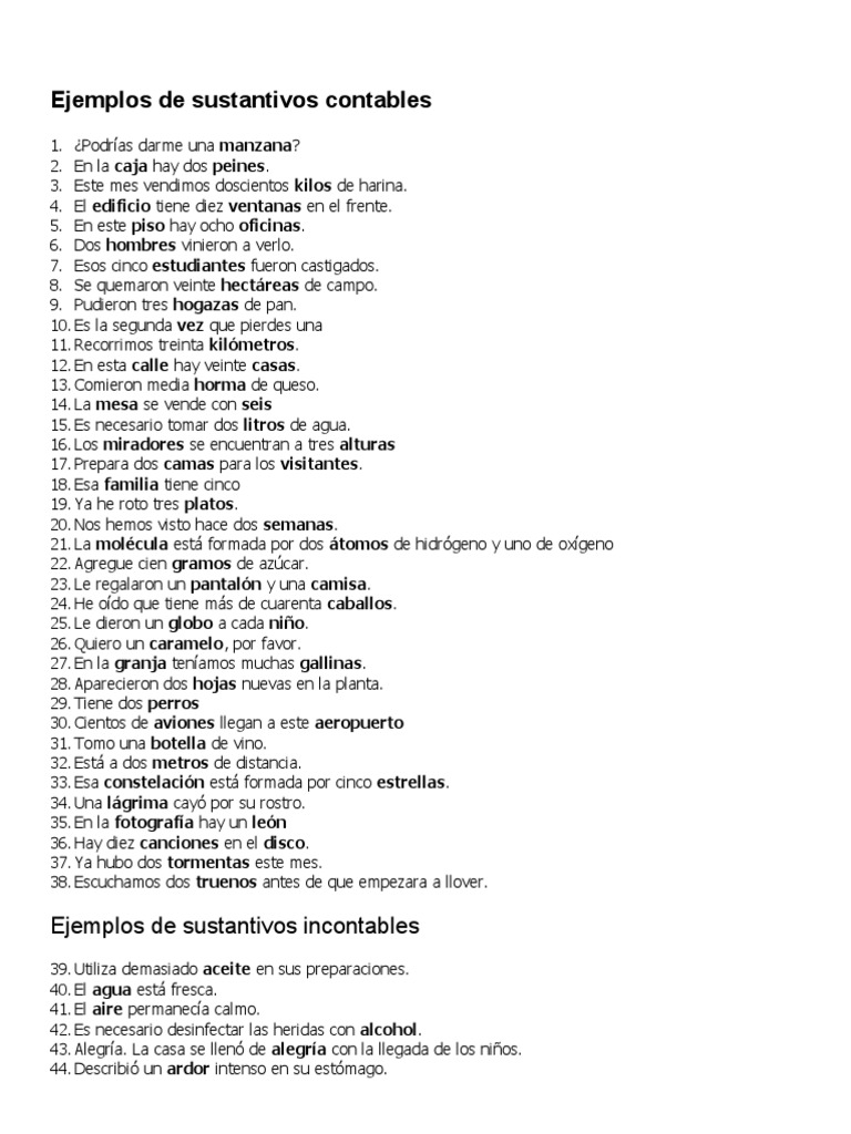 Ejemplos de Sustantivos Contables | PDF