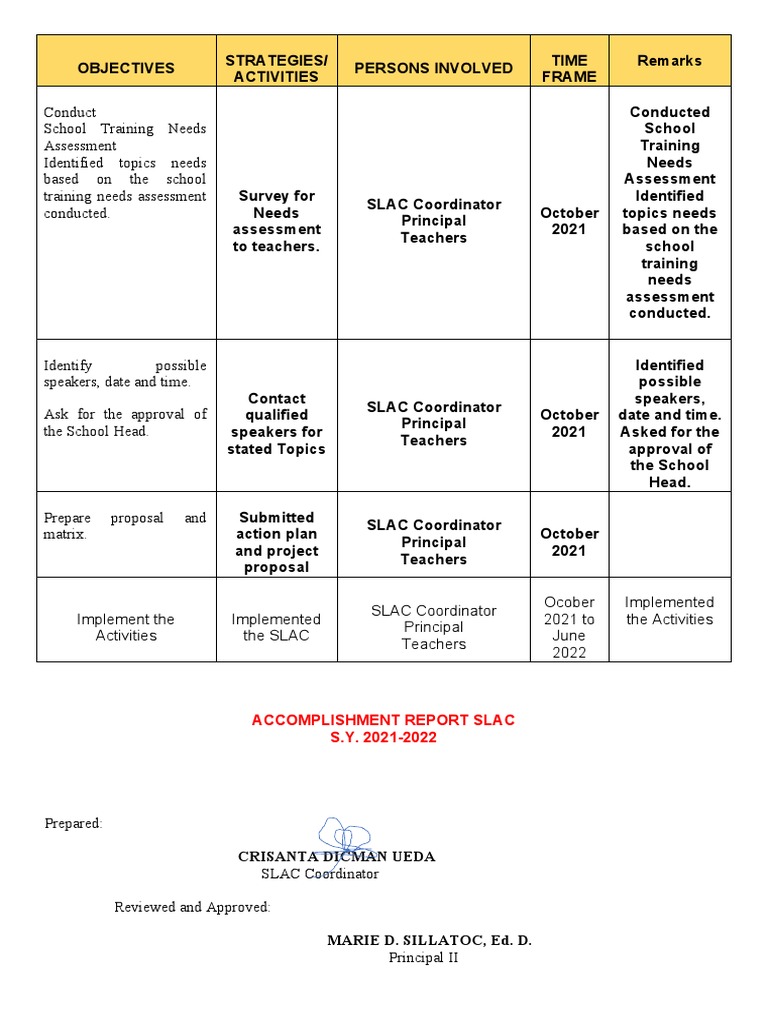 Action Plan Accomplishment Report | PDF