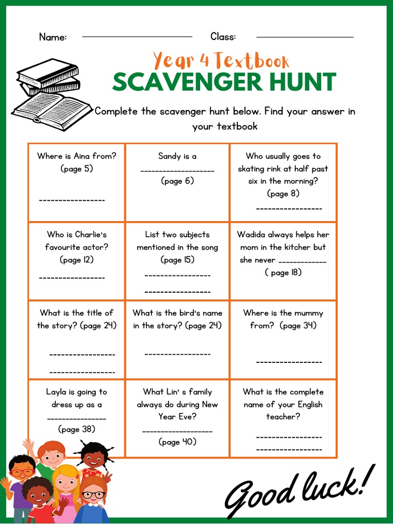 Textbook Scavenger Hunt Template | PDF
