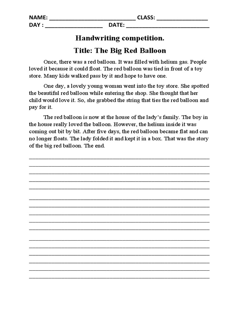 For Young Writers: The Red Balloon | PDF