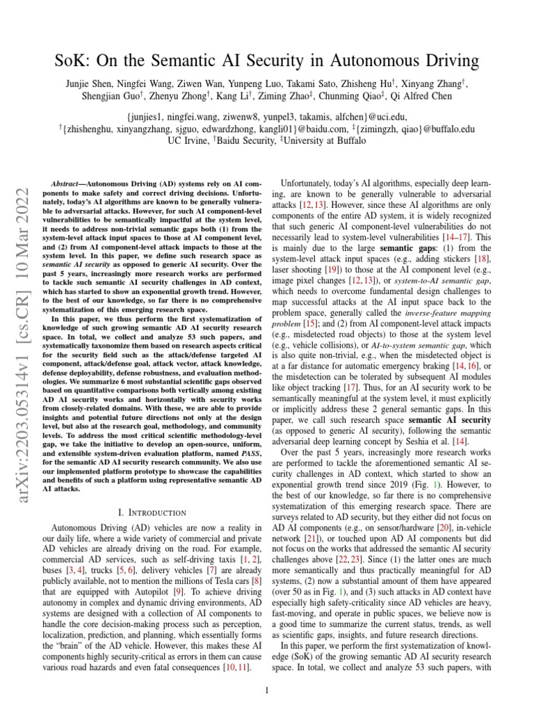 Sok: On The Semantic Ai Security in Autonomous Driving | PDF | Artificial Intelligence ...