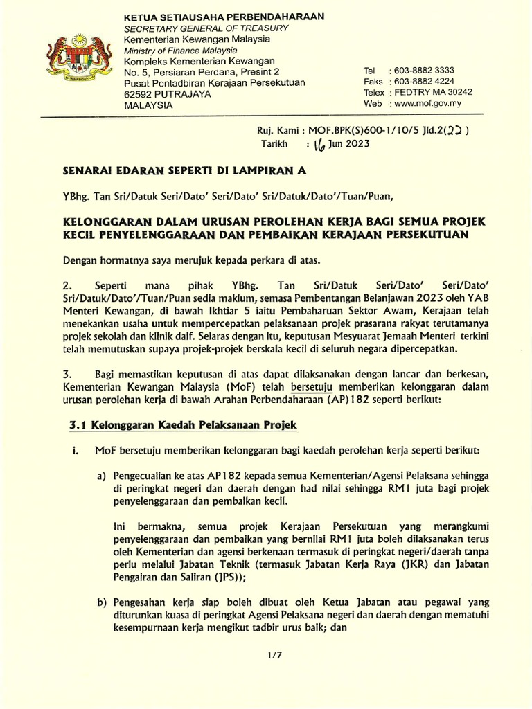 Kelonggaran Dalam Urusan Perolehan Kerja BG Semua Projek Kecil ...