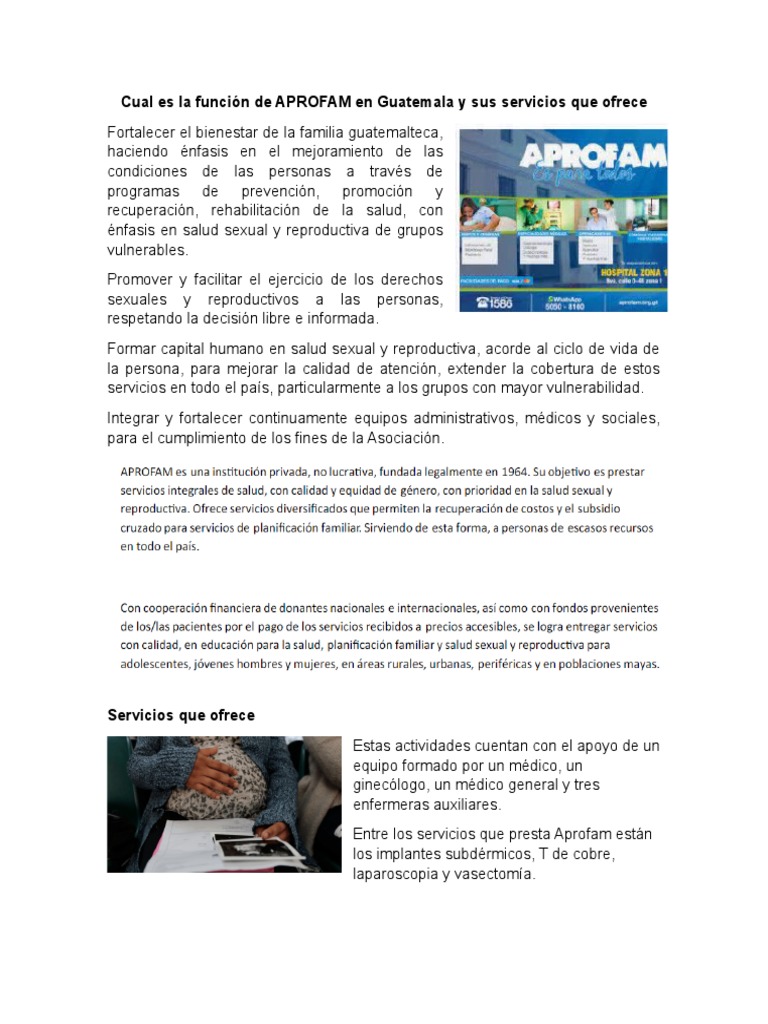 Cual Es La Función de APROFAM en Guatemala y Sus Servicios Que Ofrece | PDF
