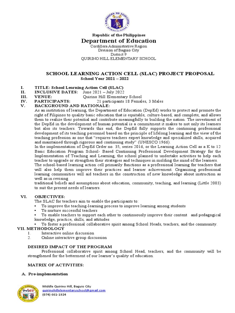 Slac-Proposal-Final 2021-22 | PDF | Teachers | Learning