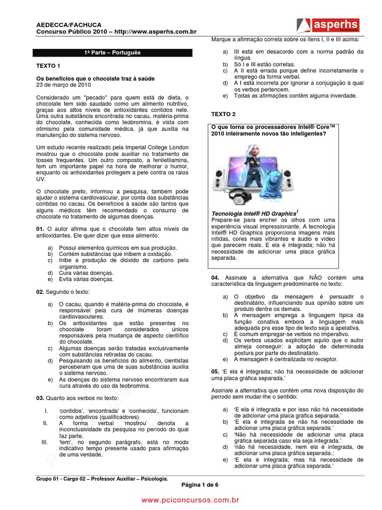 Prova 99 1 2 | PDF | Psicologia | Chocolate