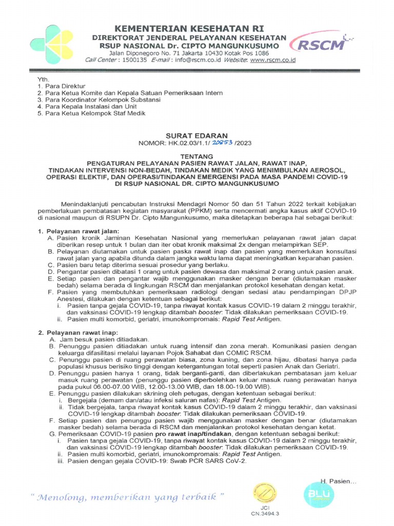 Surat Edaran Tentang Pengaturan Pelayanan Pasien Pada Masa Pandemi ...