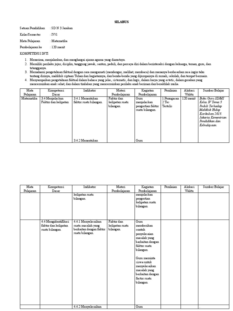 RPP_KELAS_IV_Matematika_KD_3.4_&_4.4_(KAMIS,_22_OKTOBER_2020) | PDF