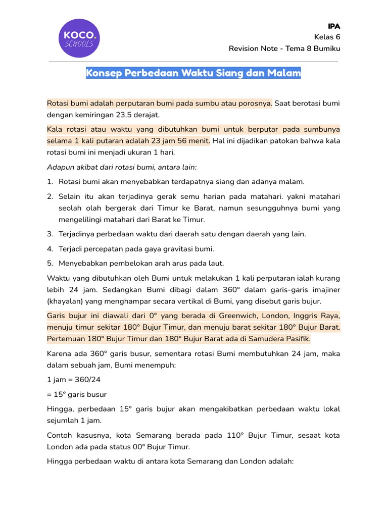 Revision Note - IPA Kelas 6 - Tema 8 Bumiku | PDF