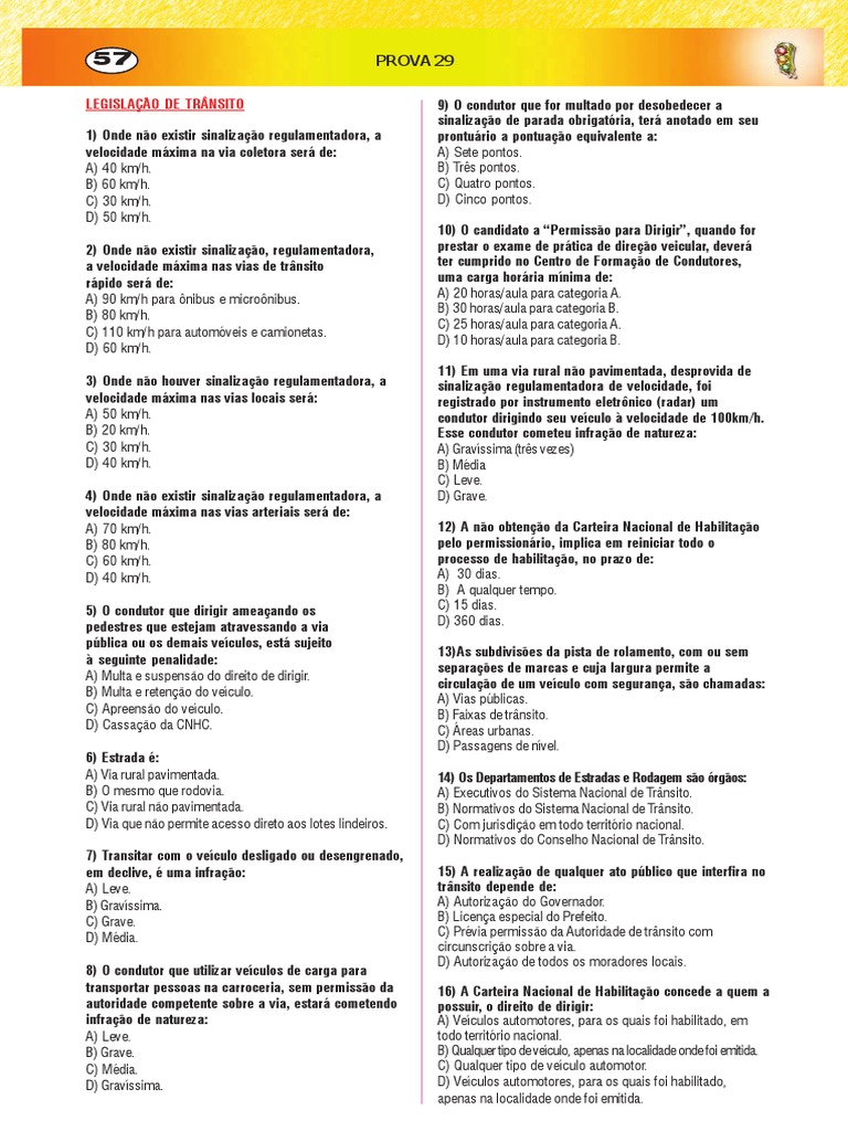 Provas Simuladas 37 29 | PDF | Tráfego | Transporte