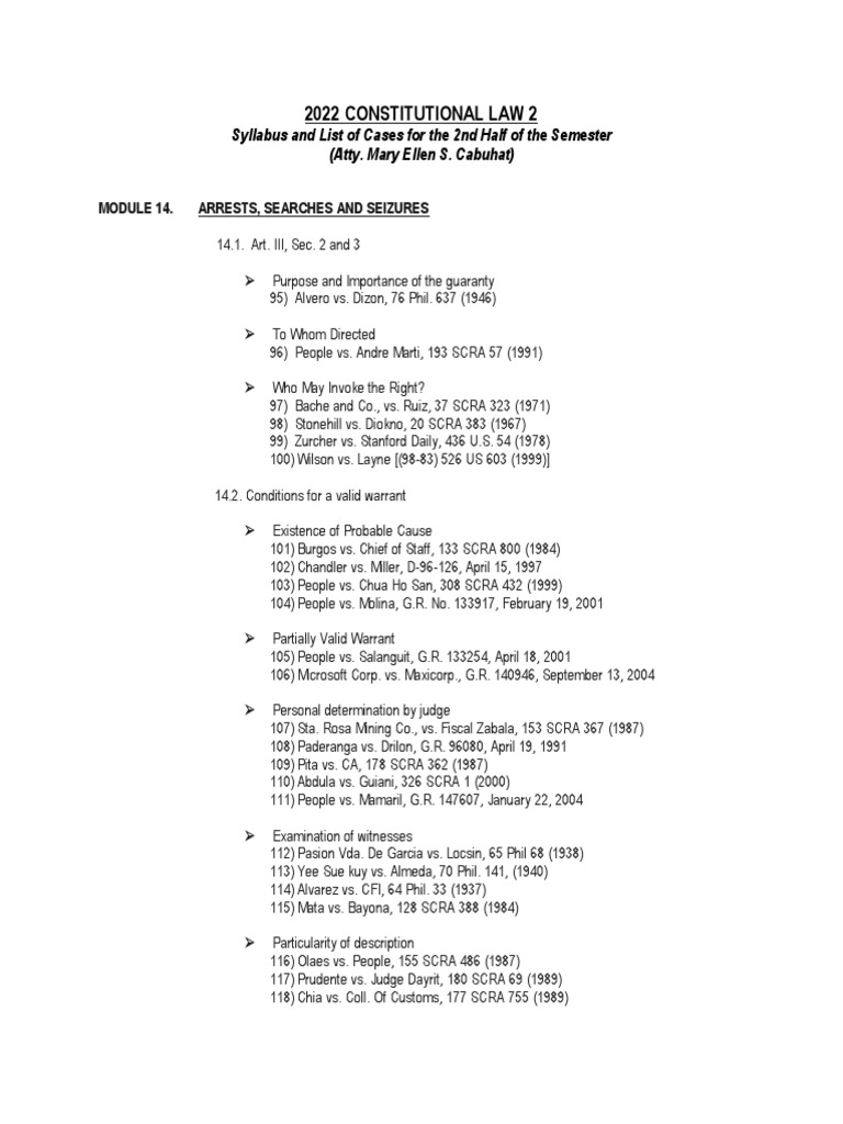 2022.Consti 2.Syllabus and List of Cases.module 14-21 | PDF | Public Law | Justice