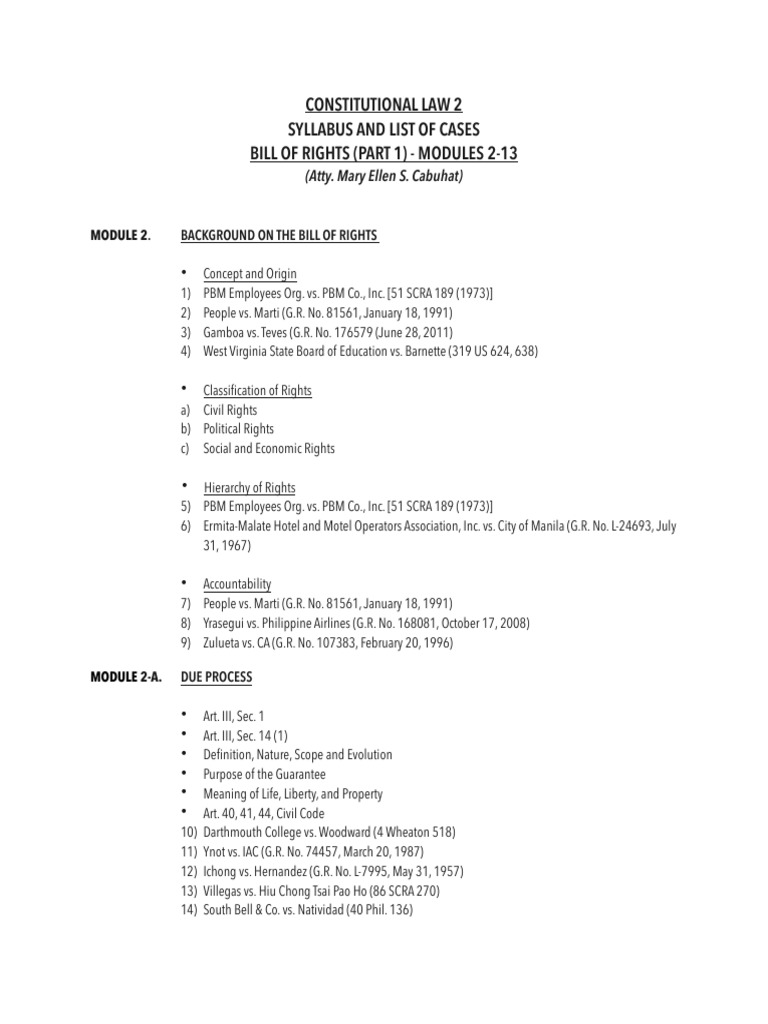 2022.Consti2.Syllabus and List of Cases - Modules 2-13 | PDF | Facial Challenge | Justice