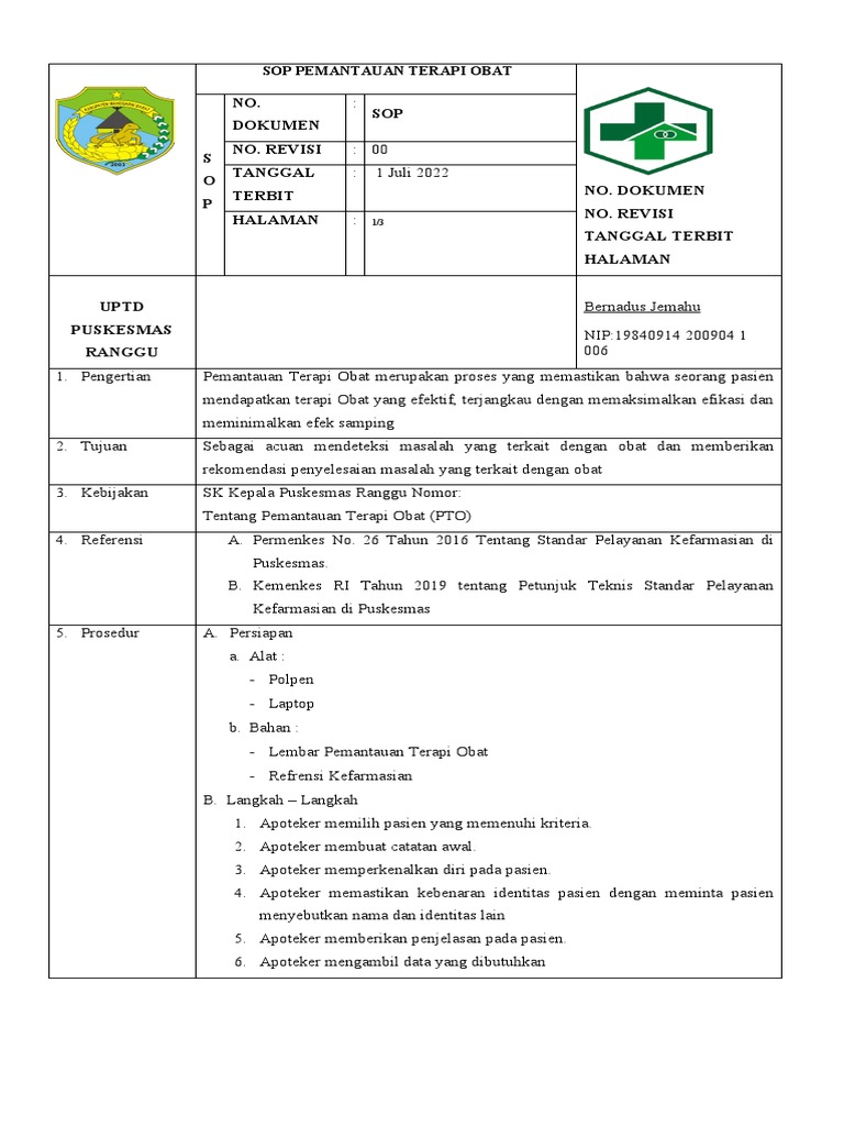 SOP Pemantauan Terapi Obat | PDF