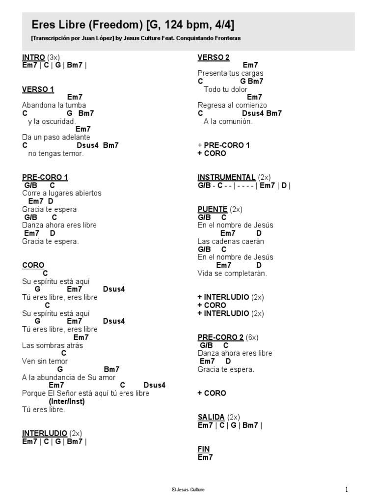 Eres Libre (Freedom) - G (Chart) | PDF