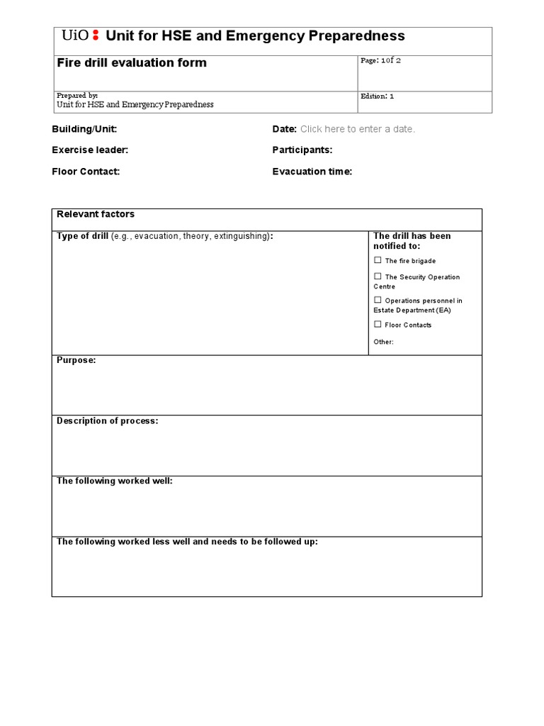 Fire Drill Evaluation Form | PDF