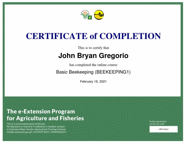 Certificate For Beekeeping1 2021 | PDF