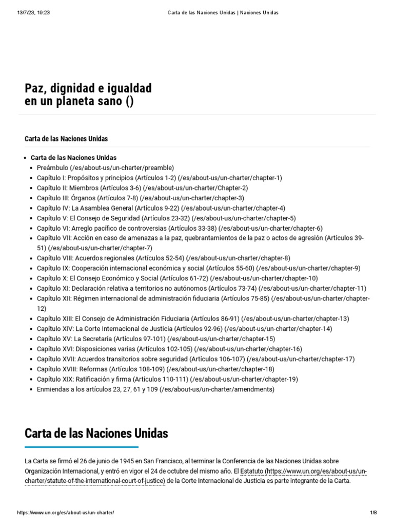 Carta de las Naciones Unidas 1945 | PDF | Naciones Unidas | Relaciones ...