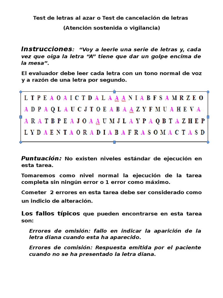 Test de Letras Al Azar o Test de Cancelacion de Letras - Compress | PDF