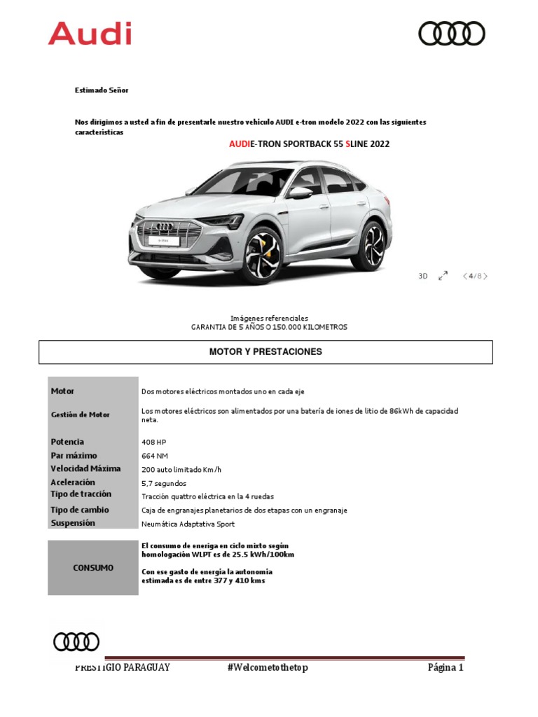 Audi E-Tron 55 Sportback Sline 2022 | PDF | Coche | Carros deportivos