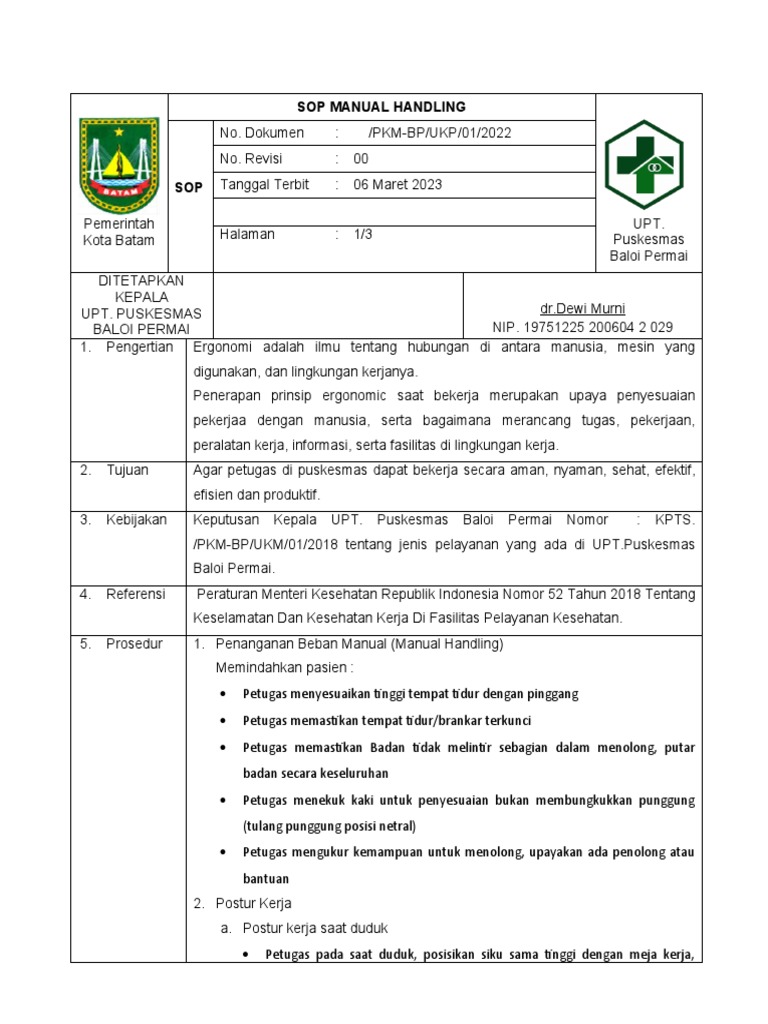 Sop Manual Handling | PDF