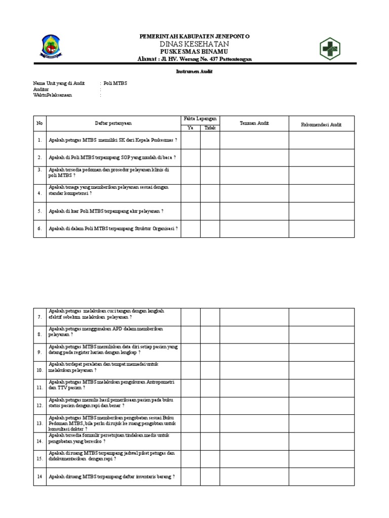 UKP. 03. Instrumen Audit MTBS | PDF