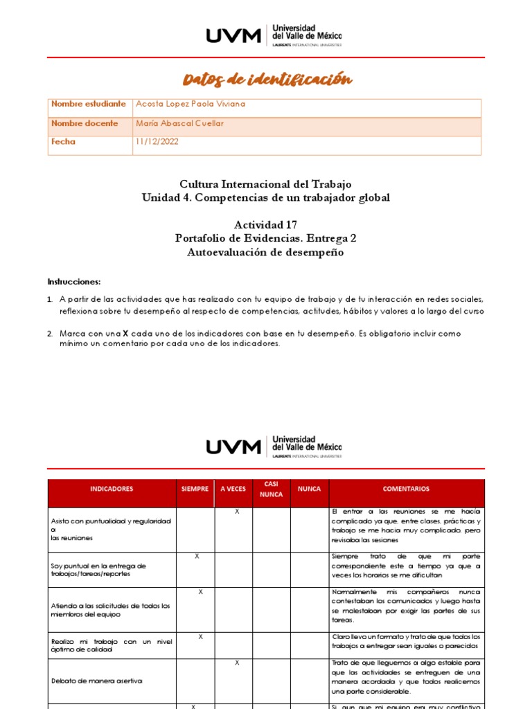 A#17 - Portafolio de Evidencias - Entrega 4 | PDF