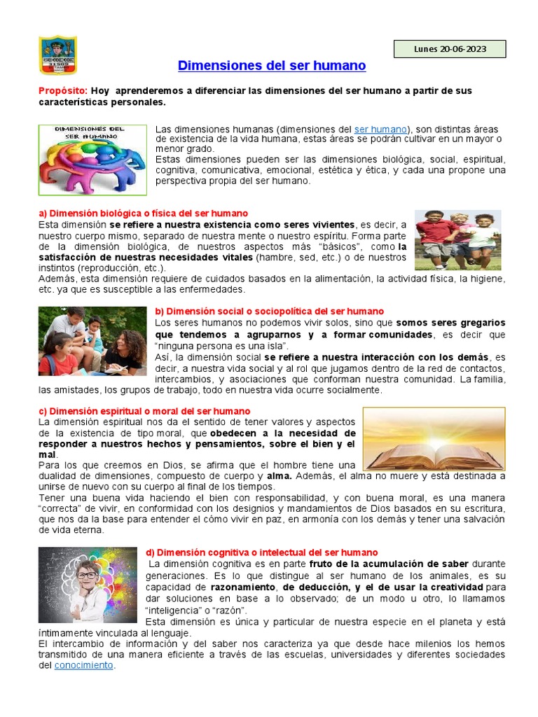 20-06 Práctica PS Dimensiones Del Ser Humano | PDF | Homo Sapiens | Las emociones