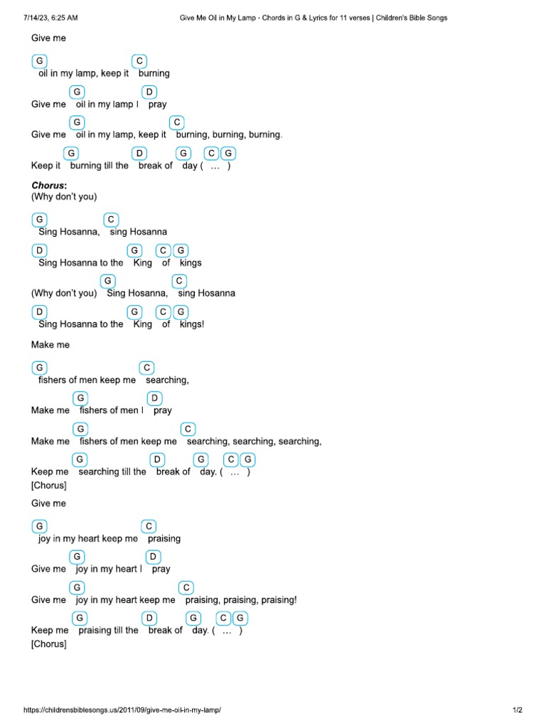 Give Me Oil in My Lamp - Chords in G & .. | PDF