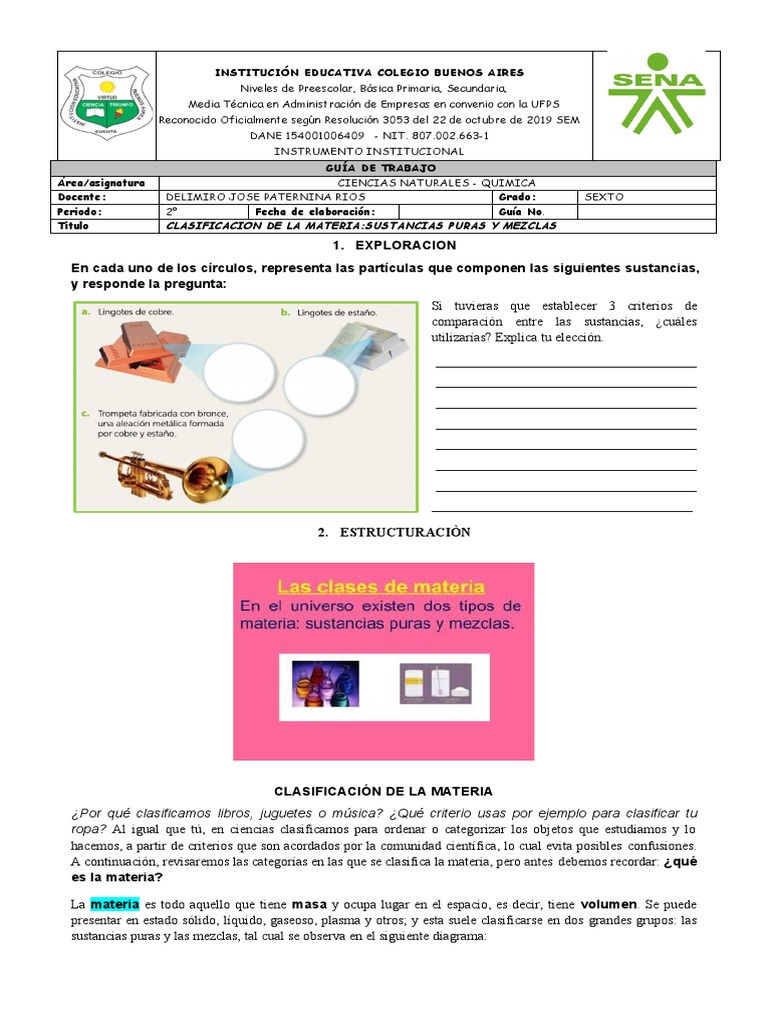 Clasificación de Materia: Puras y Mezclas | PDF | Mezcla | Sustancias ...