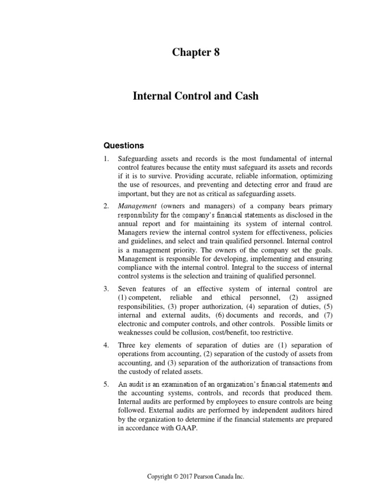 Chapter 8 Solutions | PDF | Internal Control | Cheque