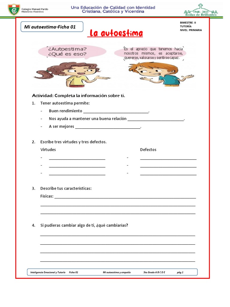 Ficha de Autoestima para Niños | PDF | Autoestima | Sicología