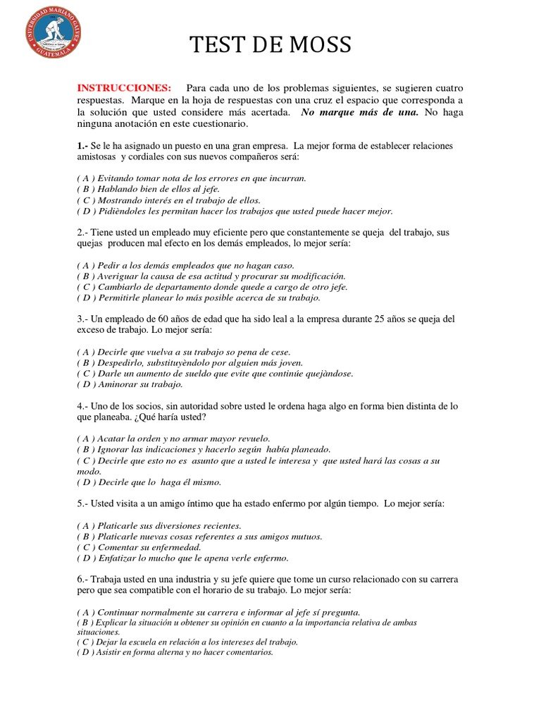 Respuestas del Test de Moss | PDF