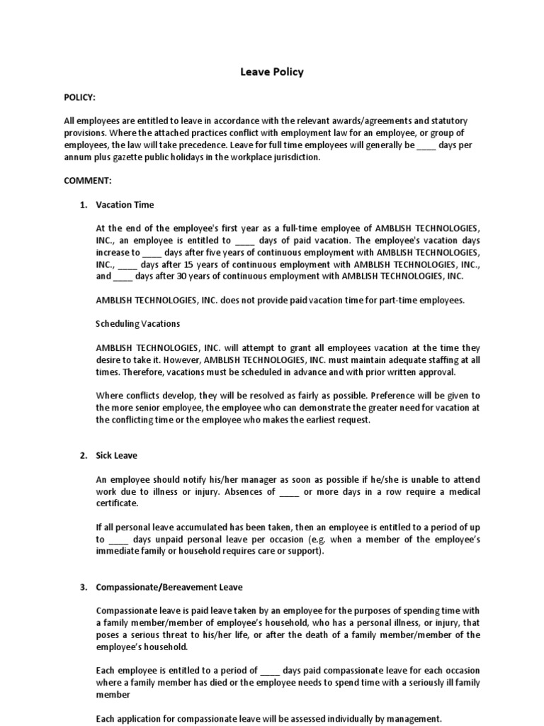 Leave Policy | Download Free PDF | Parental Leave | Leave Of Absence