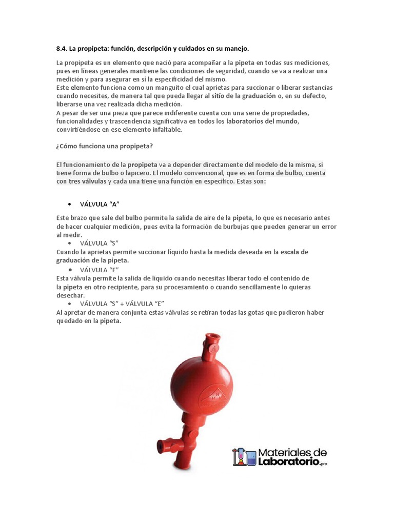 Uso y partes de la propipeta en laboratorio | PDF | Medición | Ciencias ...