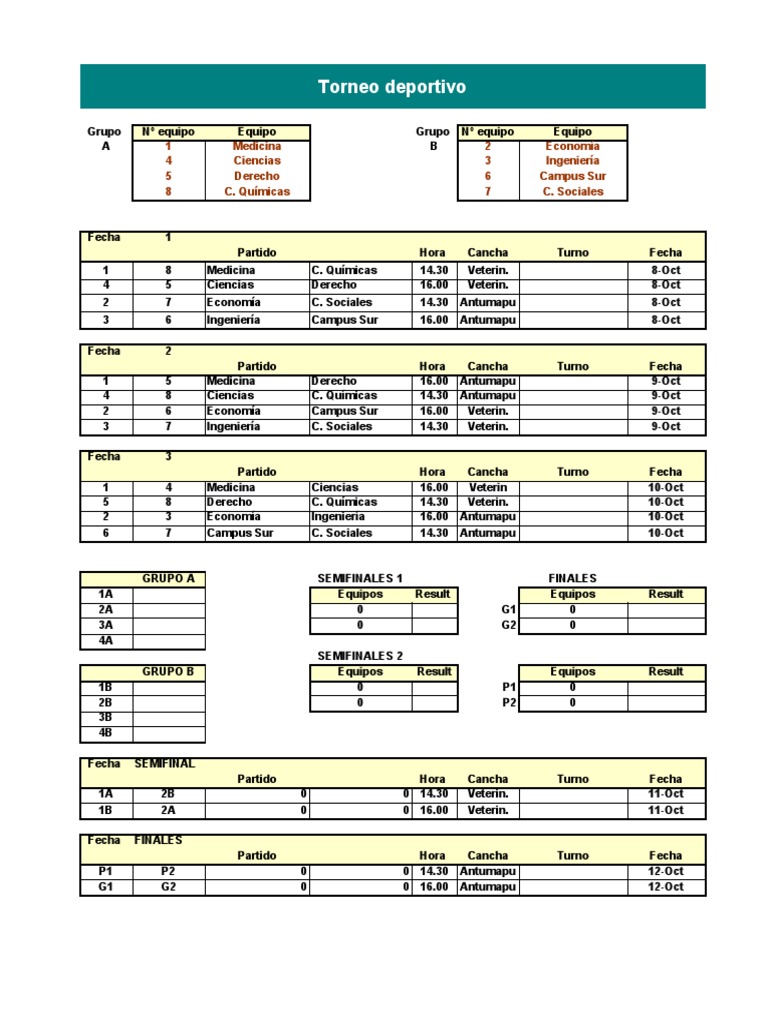Torneo Deportivo en Excel | PDF