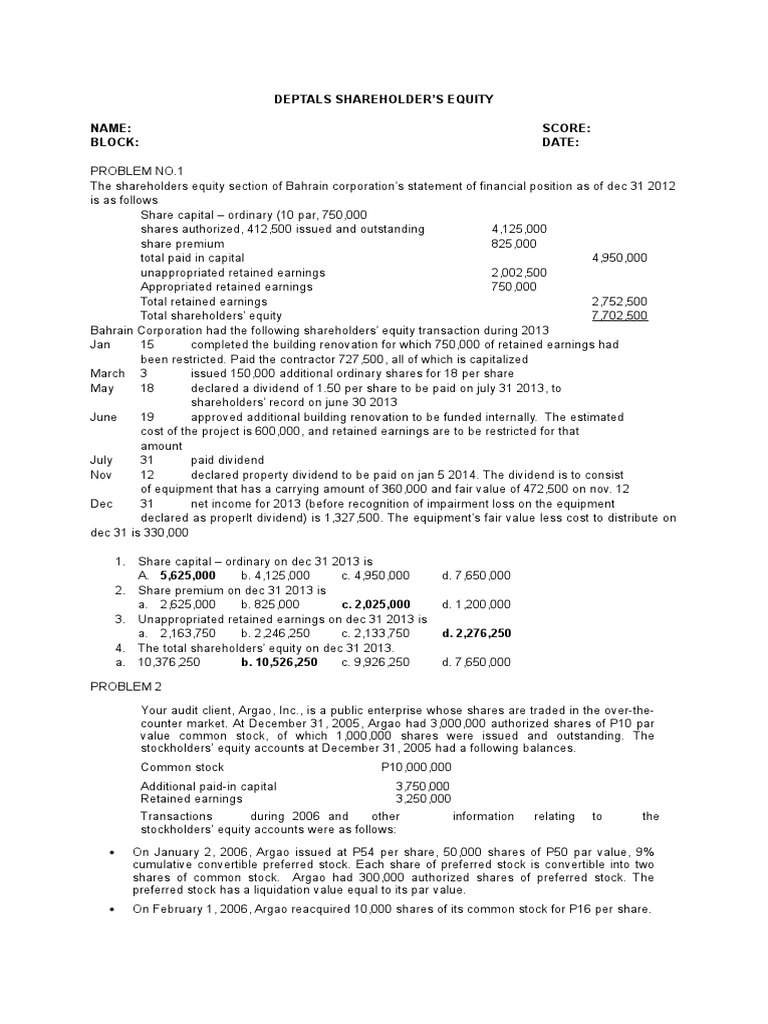 Deptals SHE With Answers | PDF | Stocks | Dividend