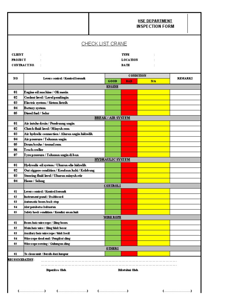 Form Inspeksi Crane | PDF | Transport | Machines