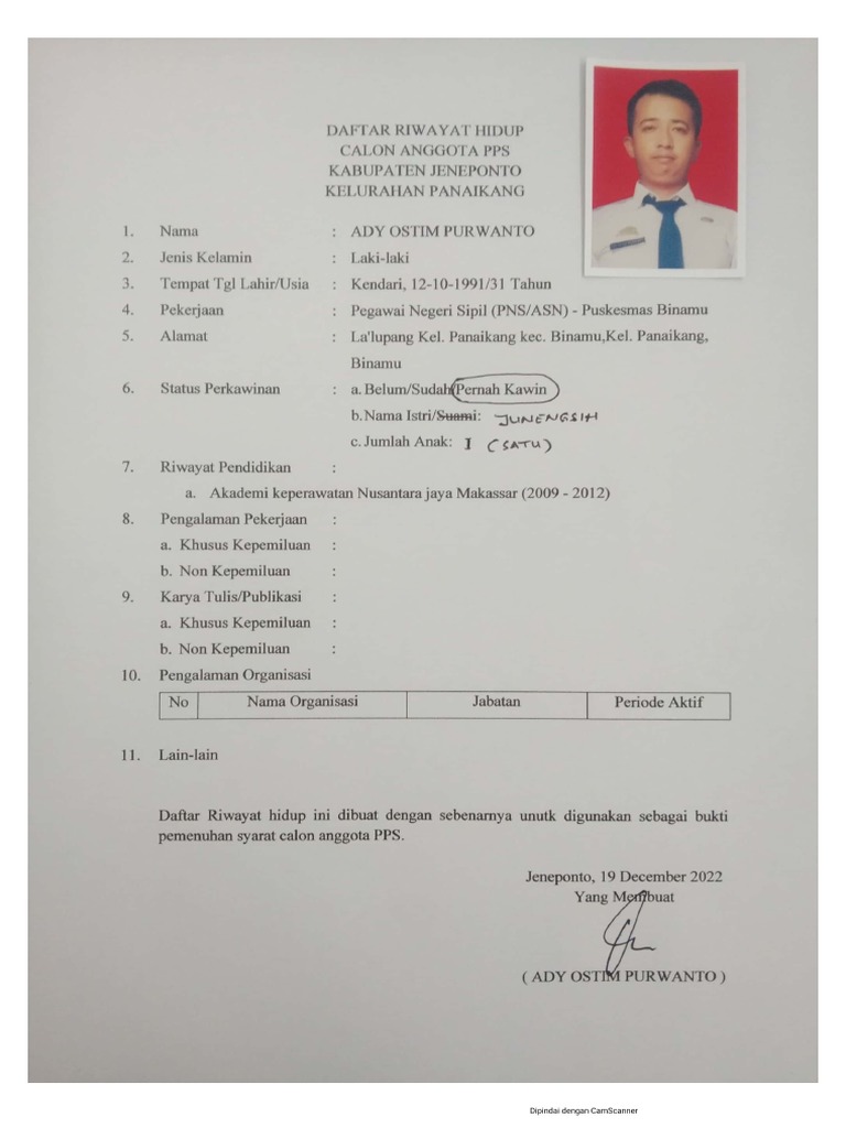 daftar riwayat hidup pps | PDF