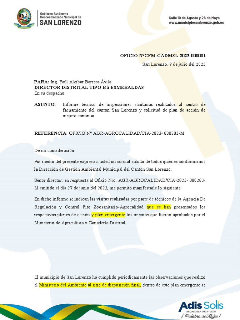Agr Agc Z1 Esmeraldas 2023 000204 Ofici | PDF | Matadero | Matanza de animales