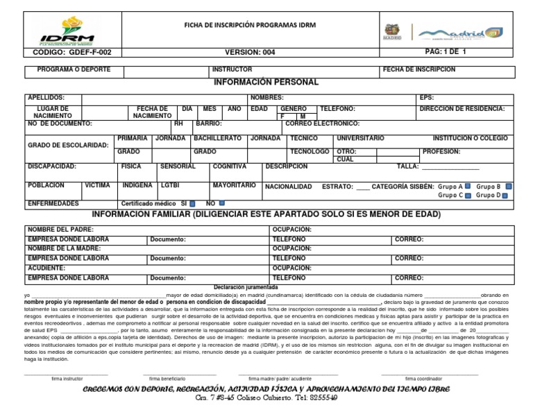 7667 - Formato de Inscripcion A Escuelas de Formacion Idrm 2023 | PDF