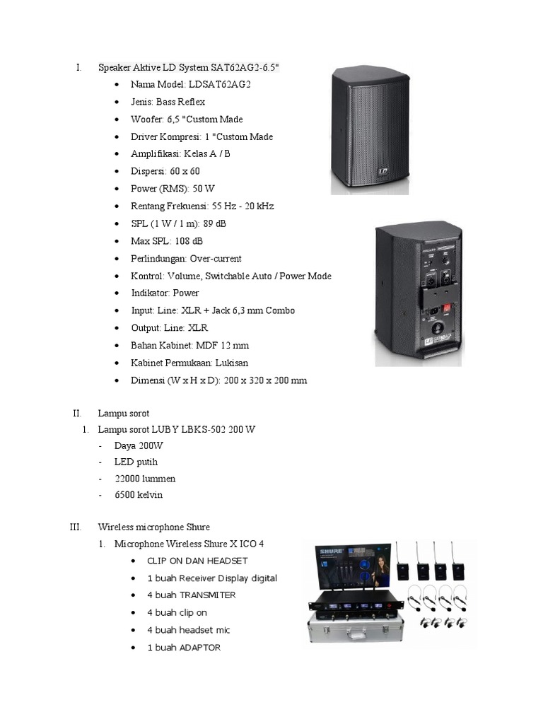 Spesifikasi Belanja Modal Peralatan Studio Video Dan Film | PDF