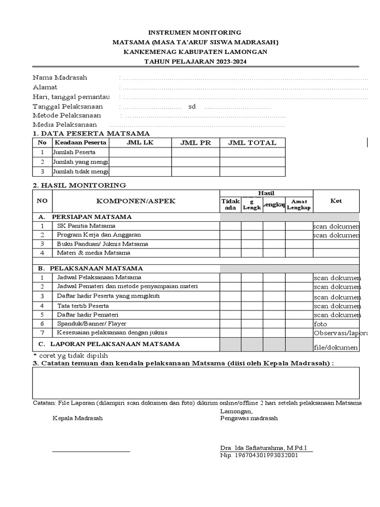 Instrumen Monev MATSAMA 2023 | PDF